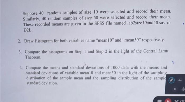 Solved Suppose 40 random samples of size 10 were selected | Chegg.com