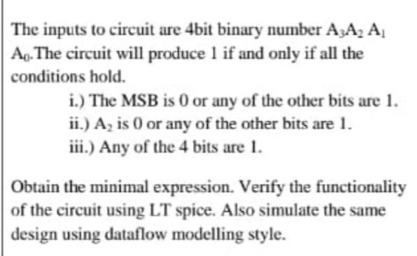 Solved The Inputs To Circuit Are 4bit Binary Number A3a Al 