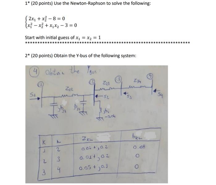Solved 1* (20 points) Use the Newton-Raphson to solve the | Chegg.com