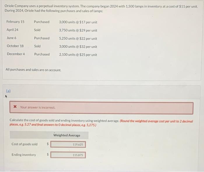 Solved Oriole Company uses a perpetual inventory system. The | Chegg.com