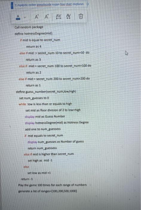 Solved 1) Aşağıda verilen pseudocode uygun flow chart | Chegg.com