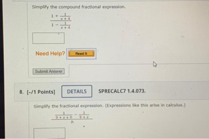 Solved Simplify the compound fractional expression. | Chegg.com