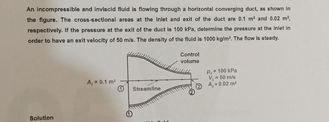 Solved An incompressible and inviscid fluid is flowing | Chegg.com