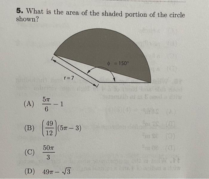 Solved 5. What is the area of the shaded portion of the | Chegg.com