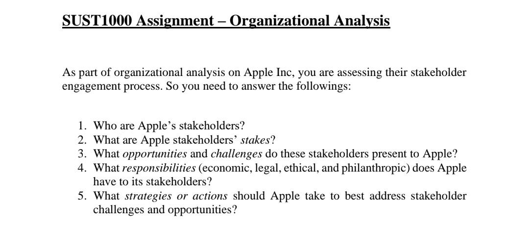 Solved As part of organizational analysis on Apple Inc, you | Chegg.com