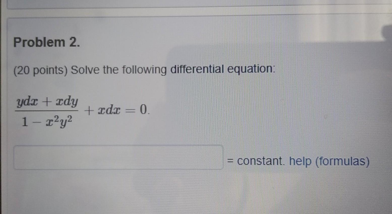 Solved Problem 2. (20 points) Solve the following | Chegg.com