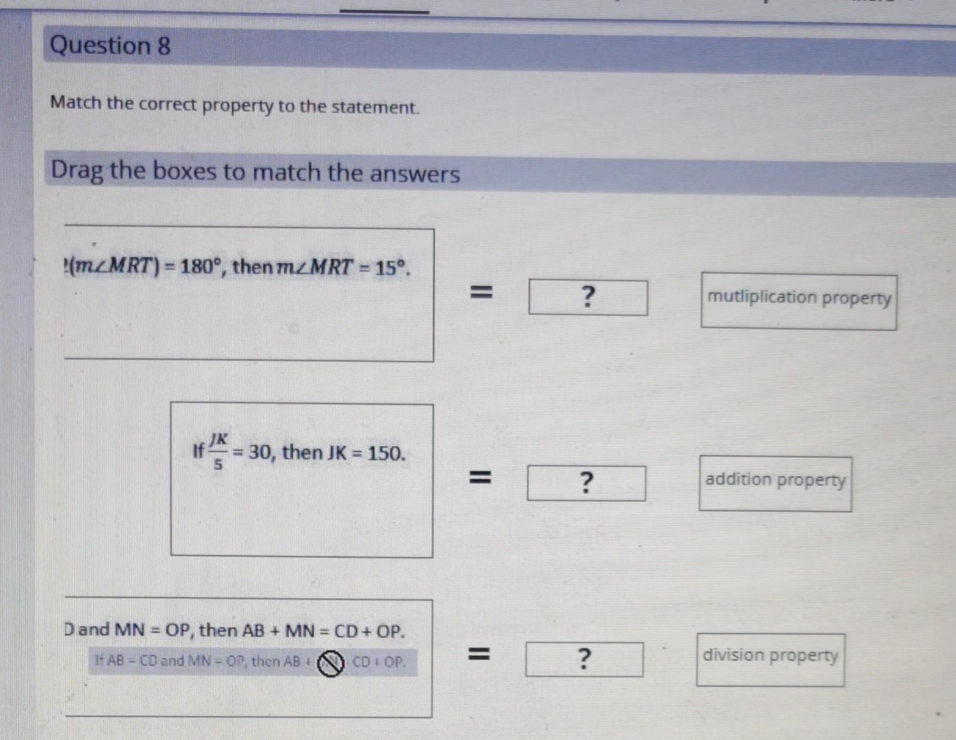 Solved Match the correct property with the statement. Drag | Chegg.com