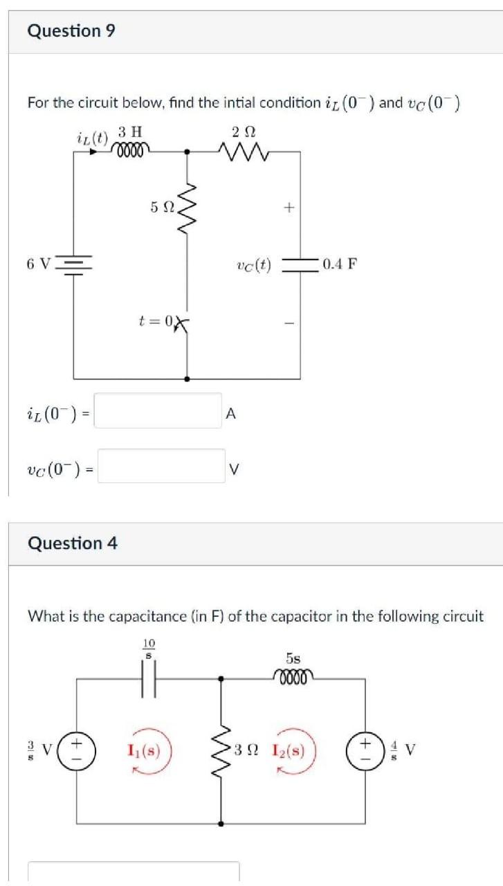 Solved For the circuit below, find the intial condition | Chegg.com