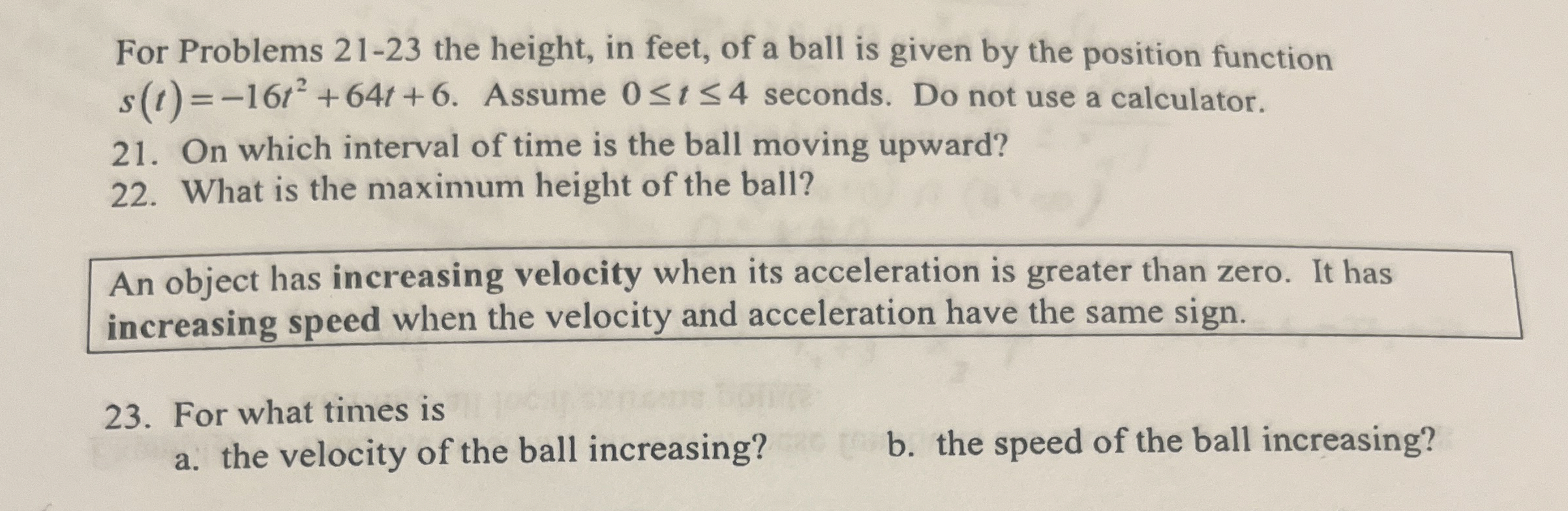 Solved For Problems 21-23 ﻿the height, in feet, of a ball is | Chegg.com