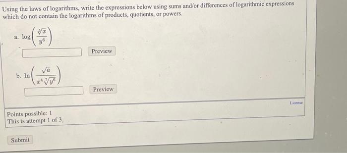 Solved Using the laws of logarithms, write the expressions | Chegg.com