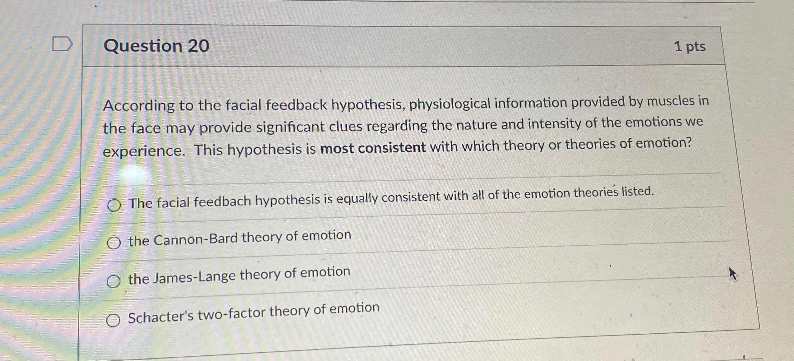 Solved Question 201 ﻿ptsAccording to the facial feedback | Chegg.com