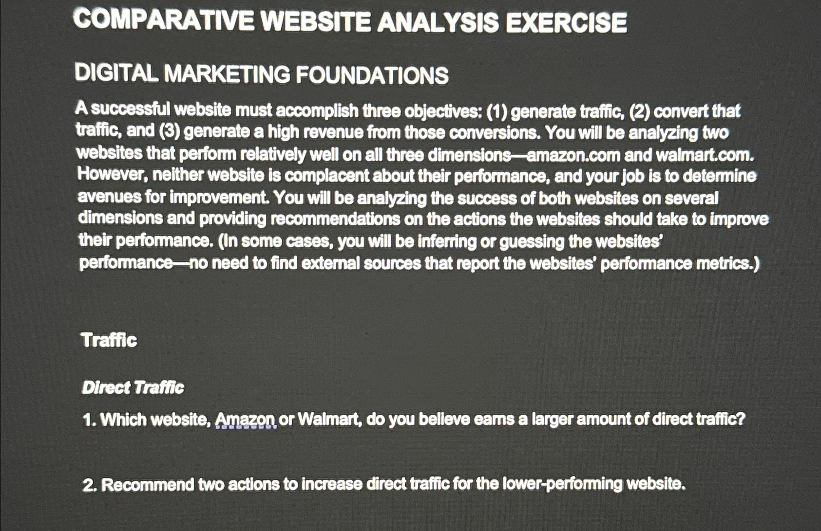 Solved COMPARATIVE WEBSITE ANALYSIS EXERCISEDIGITAL | Chegg.com