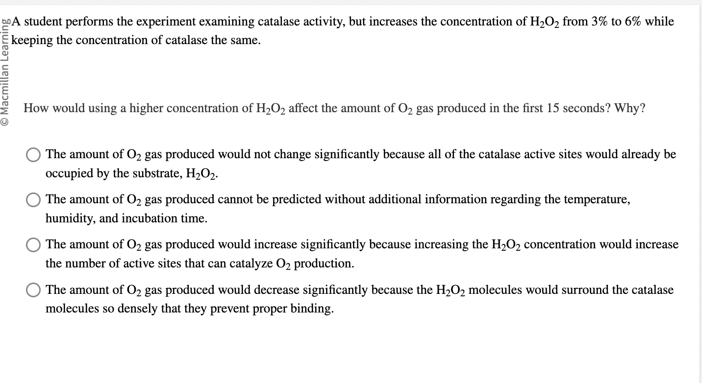Solved A student performs the experiment examining catalase | Chegg.com