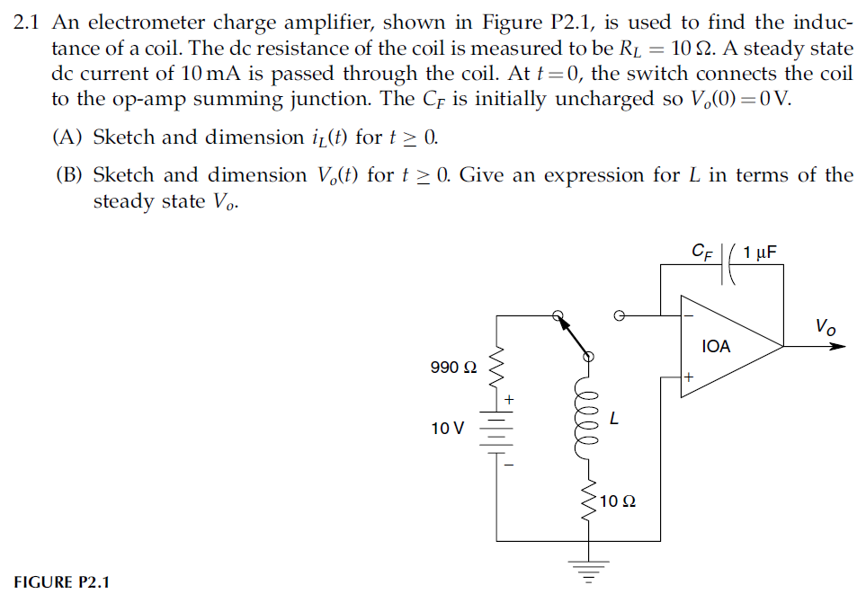 Solved 2.1 ﻿An electrometer charge amplifier, shown in | Chegg.com