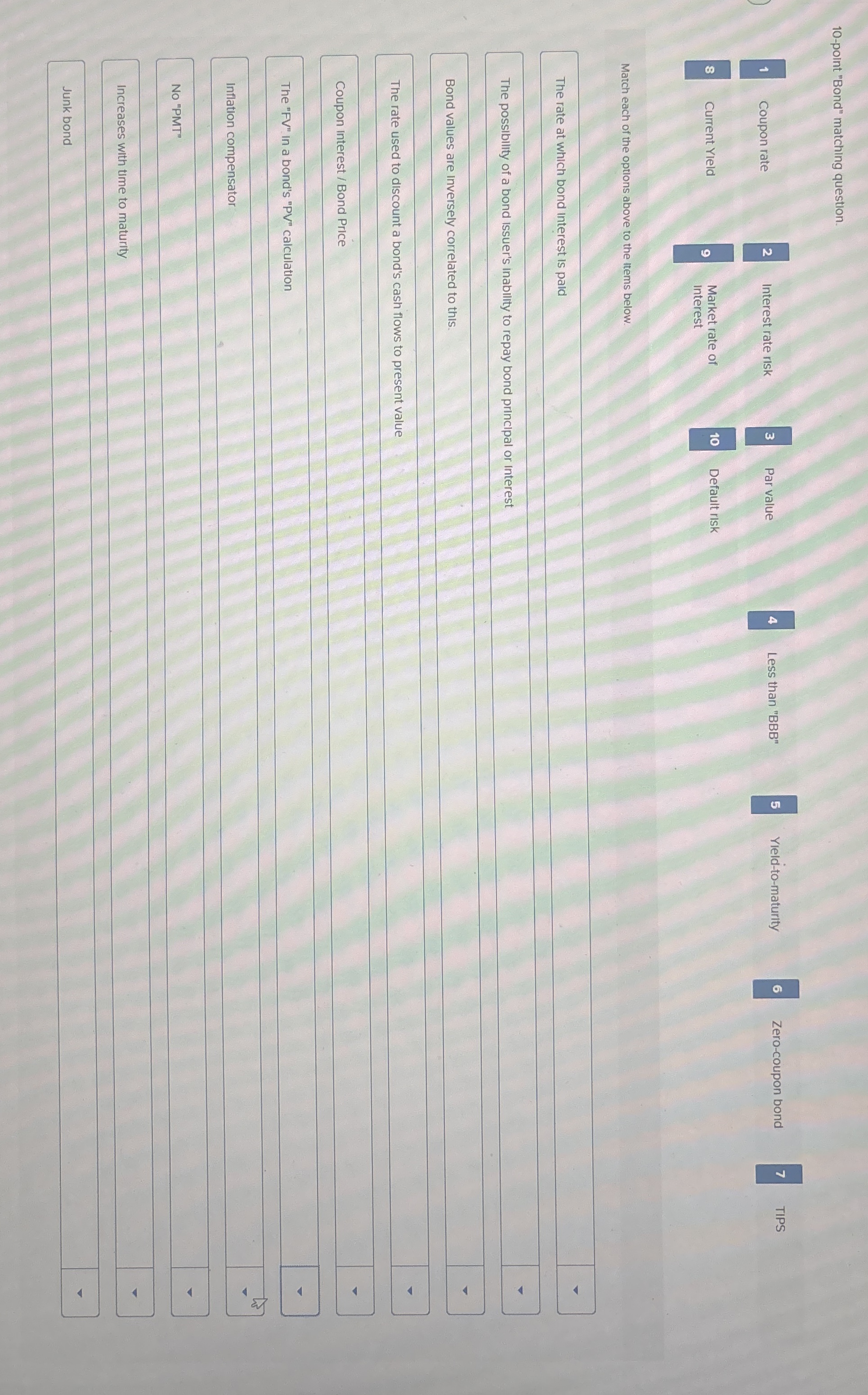 Solved 10-point "Bond" matching question.1 ﻿Coupon rate2 | Chegg.com