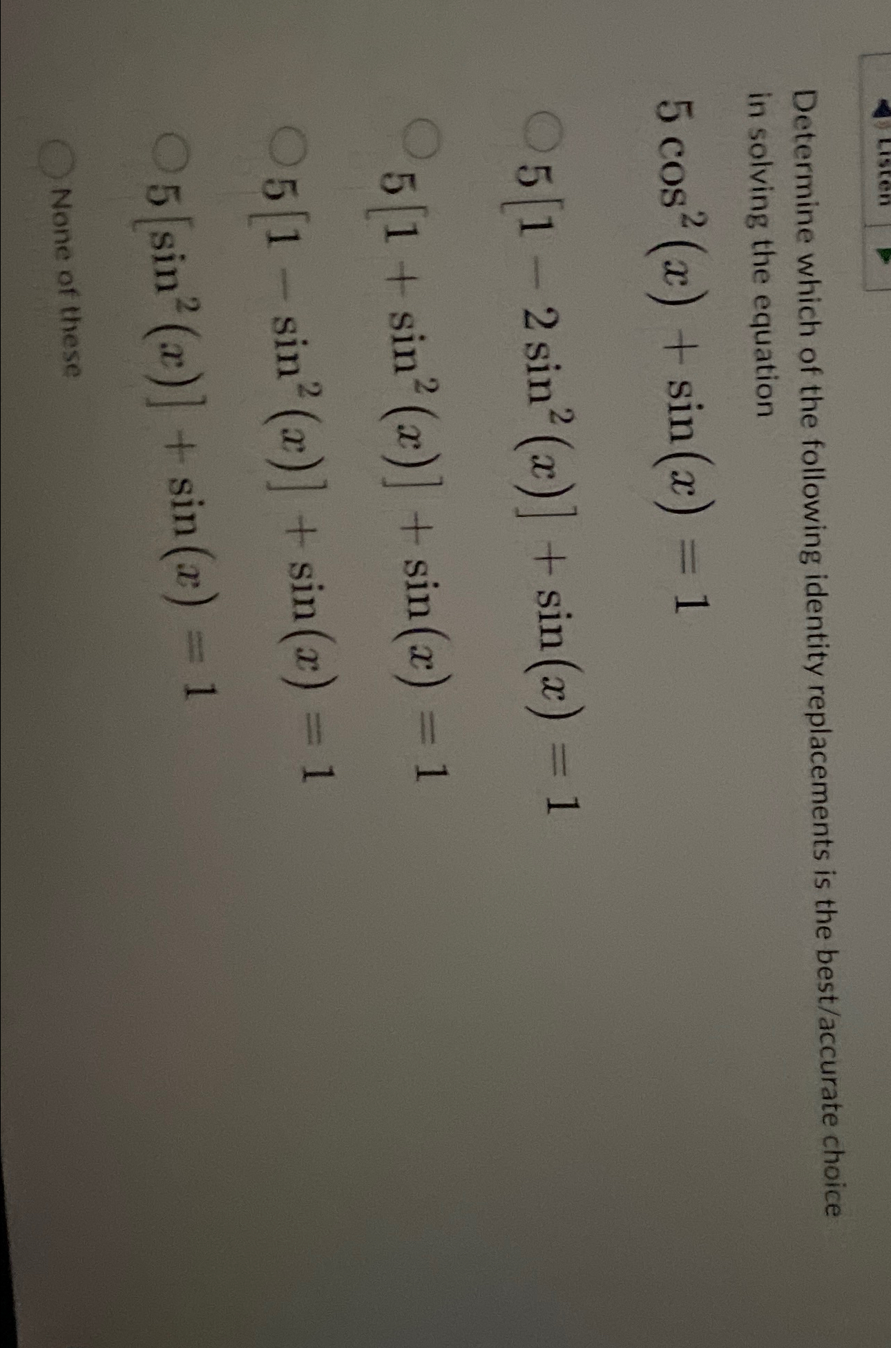 Solved Determine which of the following identity | Chegg.com