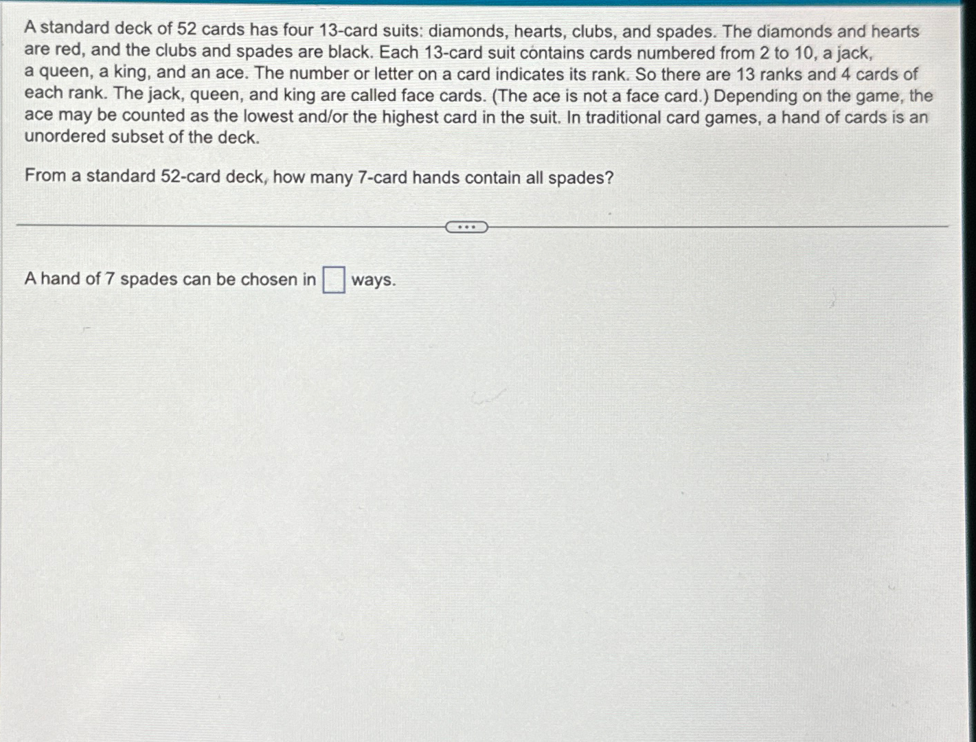 Solved A standard deck of 52 ﻿cards has four 13-card suits: | Chegg.com