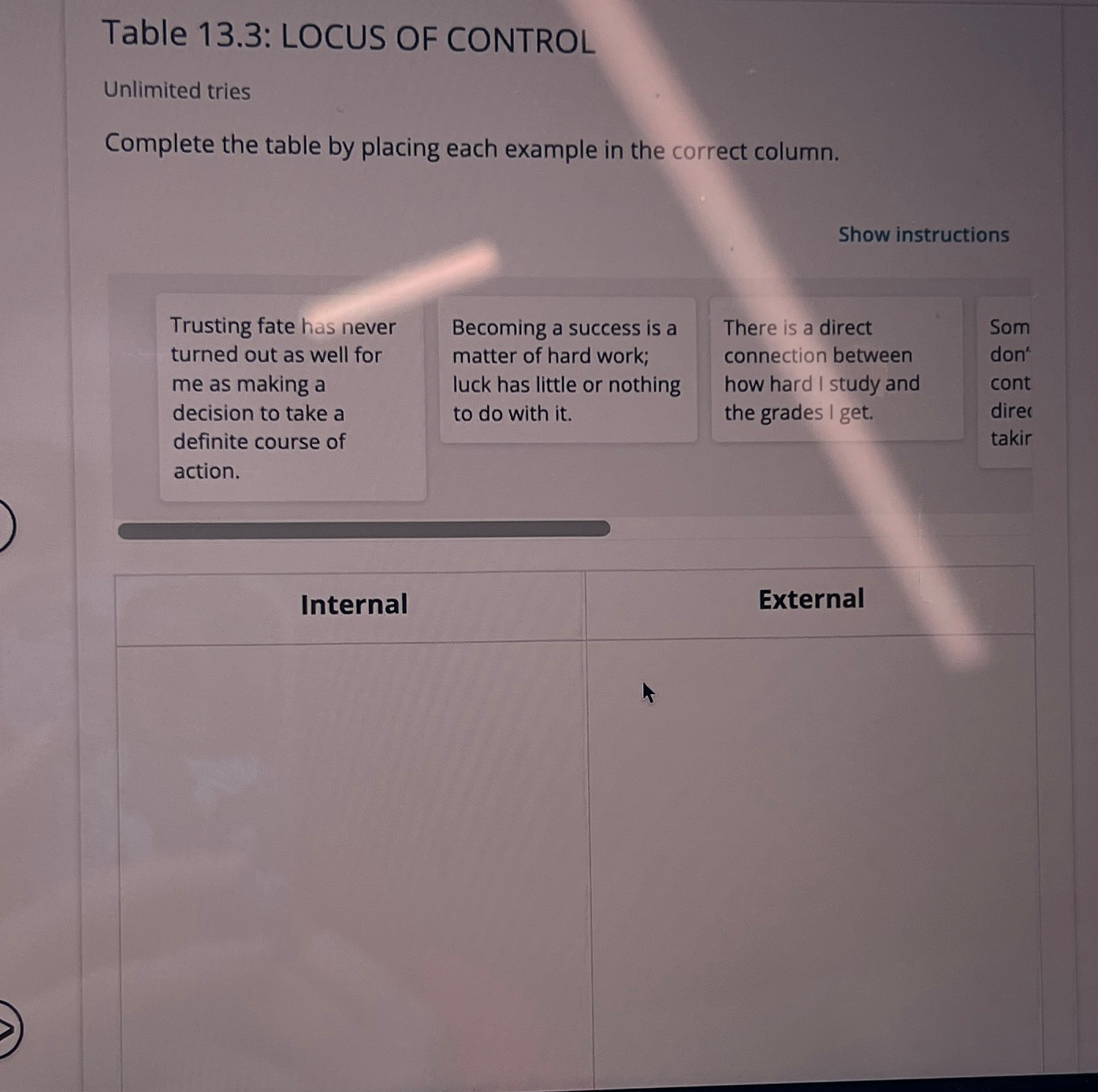 Solved Table 13.3: LOCUS OF CONTROLUnlimited triesComplete | Chegg.com