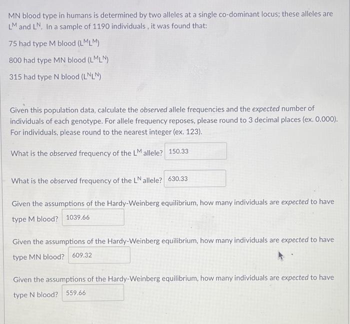 Solved MN blood type in humans is determined by two alleles | Chegg.com