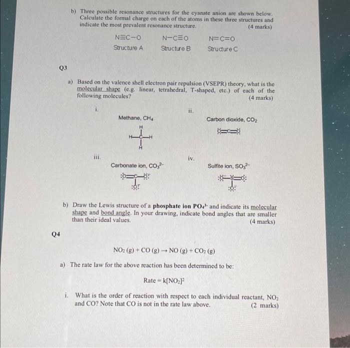 Solved Q3 Q4 b) Three possible resonance structures for the | Chegg.com