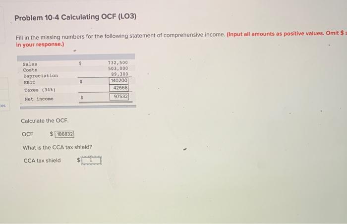 Solved Problem 10-4 Calculating OCF (L03) Fill in the | Chegg.com