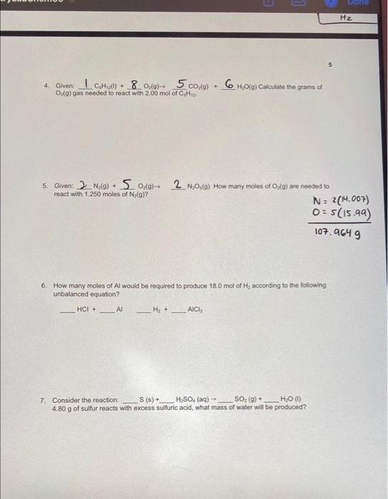Solved 4. Given: 1C3H12(1)+8O2(g)→5CO2(g)+6C2O(9) Calculate | Chegg.com