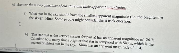 6) Answer these two questions about stars and | Chegg.com