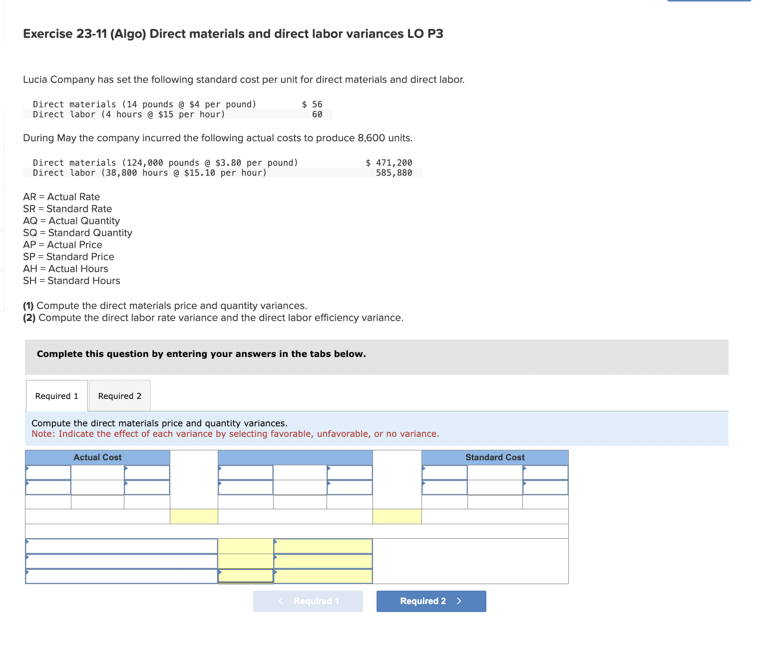 Solved Exercise 23-11 (Algo) ﻿Direct materials and direct | Chegg.com