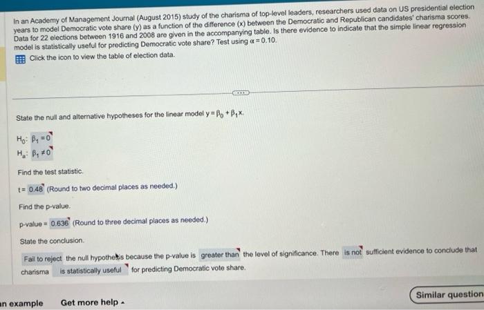 Solved how to get each answer and excel to find t and | Chegg.com