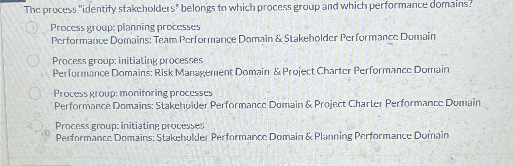 Solved The process "identify stakeholders" belongs to which | Chegg.com