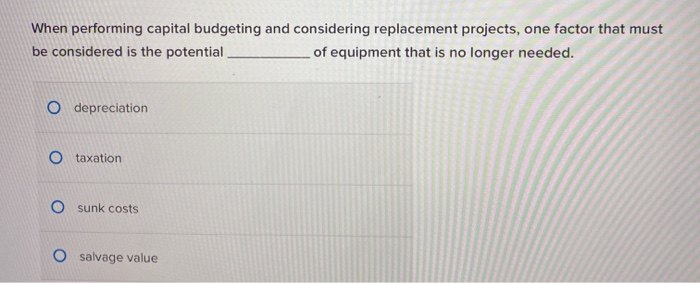 Solved When performing capital budgeting and considering | Chegg.com