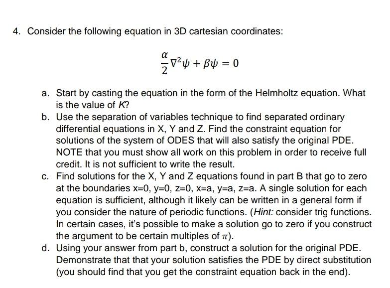 4. Consider the following equation in 3D cartesian | Chegg.com