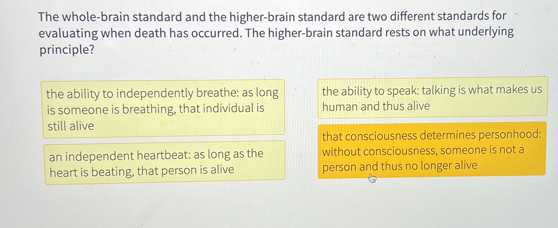 Solved The whole-brain standard and the higher-brain | Chegg.com
