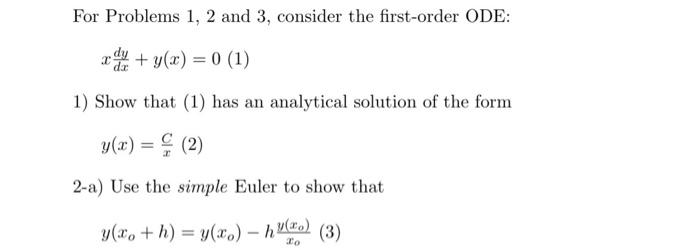 Solved For Problems 1,2 and 3 , consider the first-order | Chegg.com
