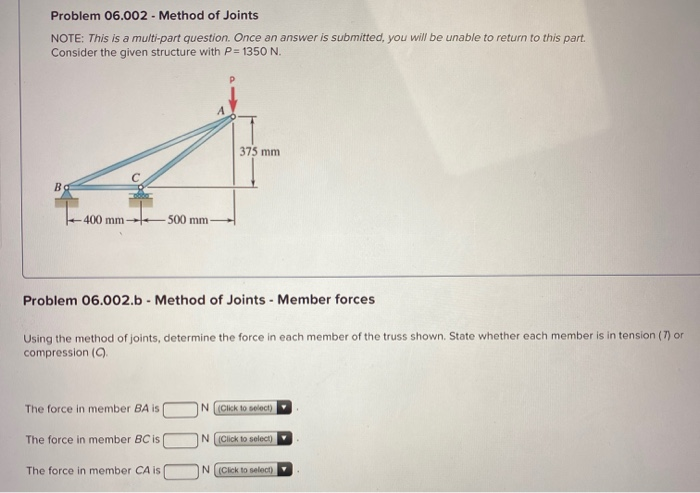 Solved Problem 06.002 - Method of Joints NOTE: This is a | Chegg.com