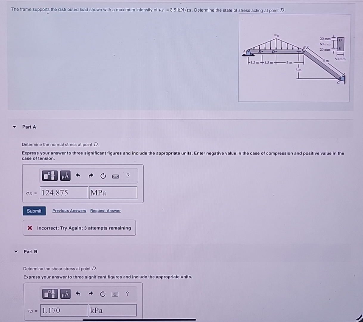 Solved The frame supports the distributed load shown with a | Chegg.com