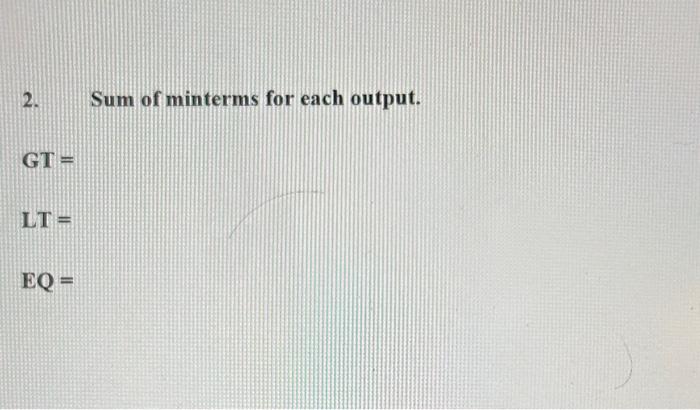 Solved Inputs: Outputs: Binary Number A−A1A0 - G T− True if | Chegg.com