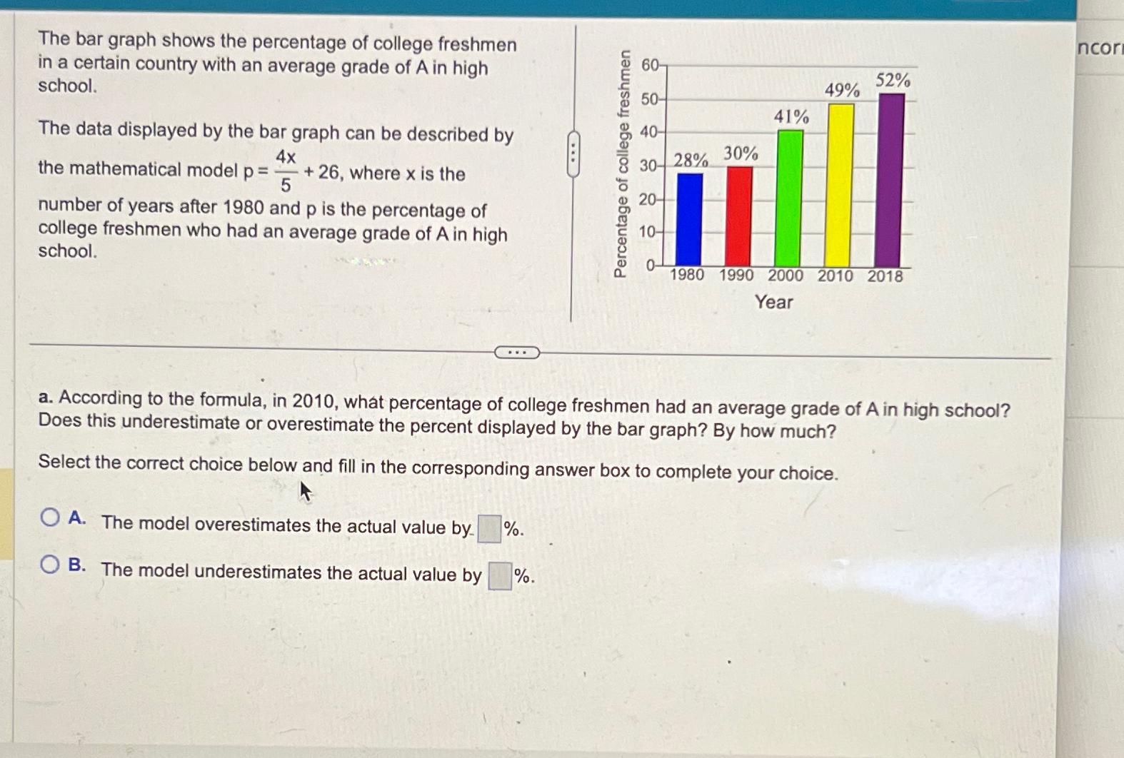 Solved The bar graph shows the percentage of college | Chegg.com