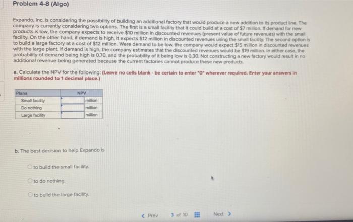 Solved Problem 4-8 (Algo) Expando, Inc. is considering the | Chegg.com
