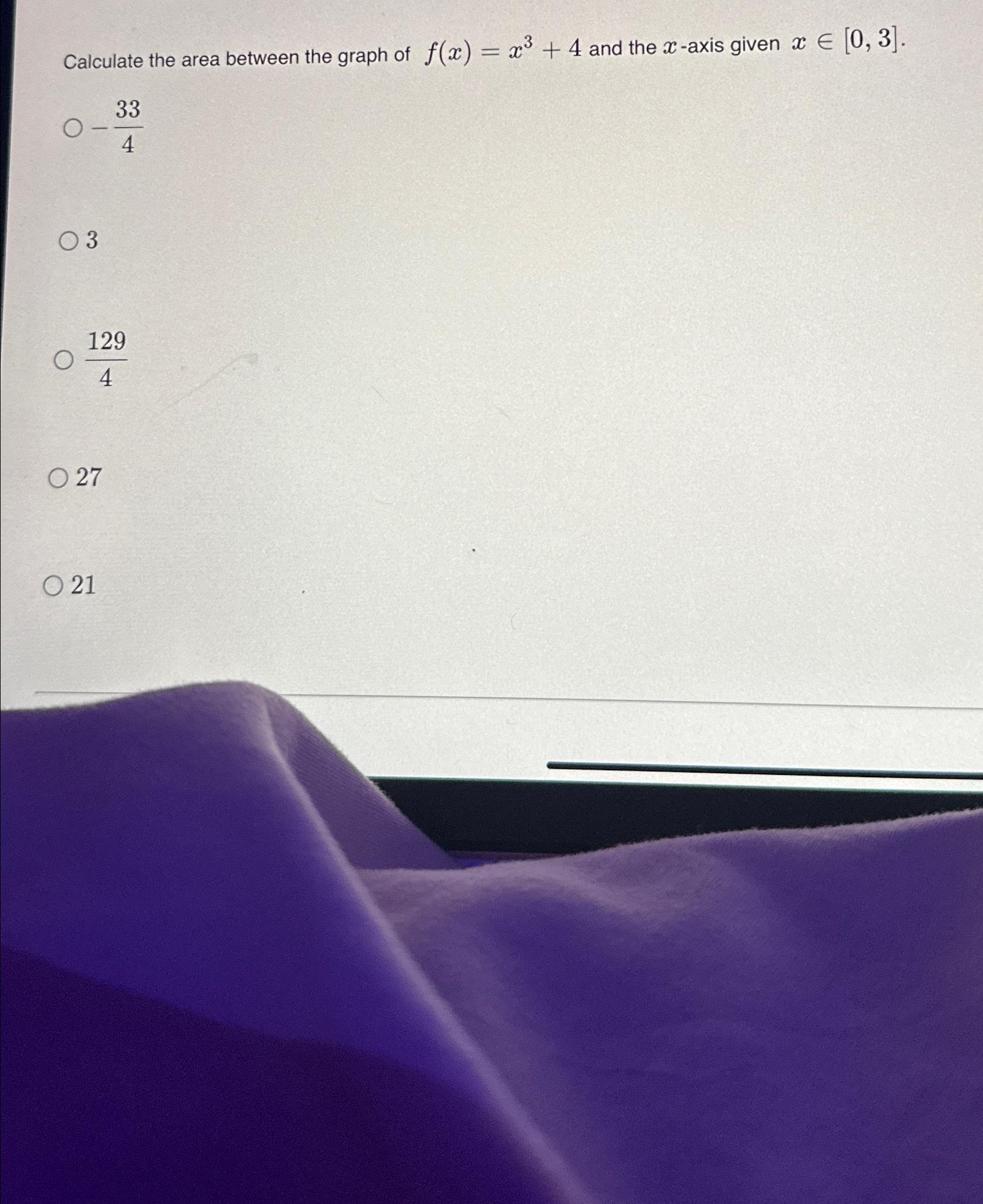 Solved Calculate the area between the graph of f(x)=x3+4 | Chegg.com
