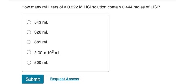 Solved How many milliliters of a 0.222 M LiCl solution | Chegg.com