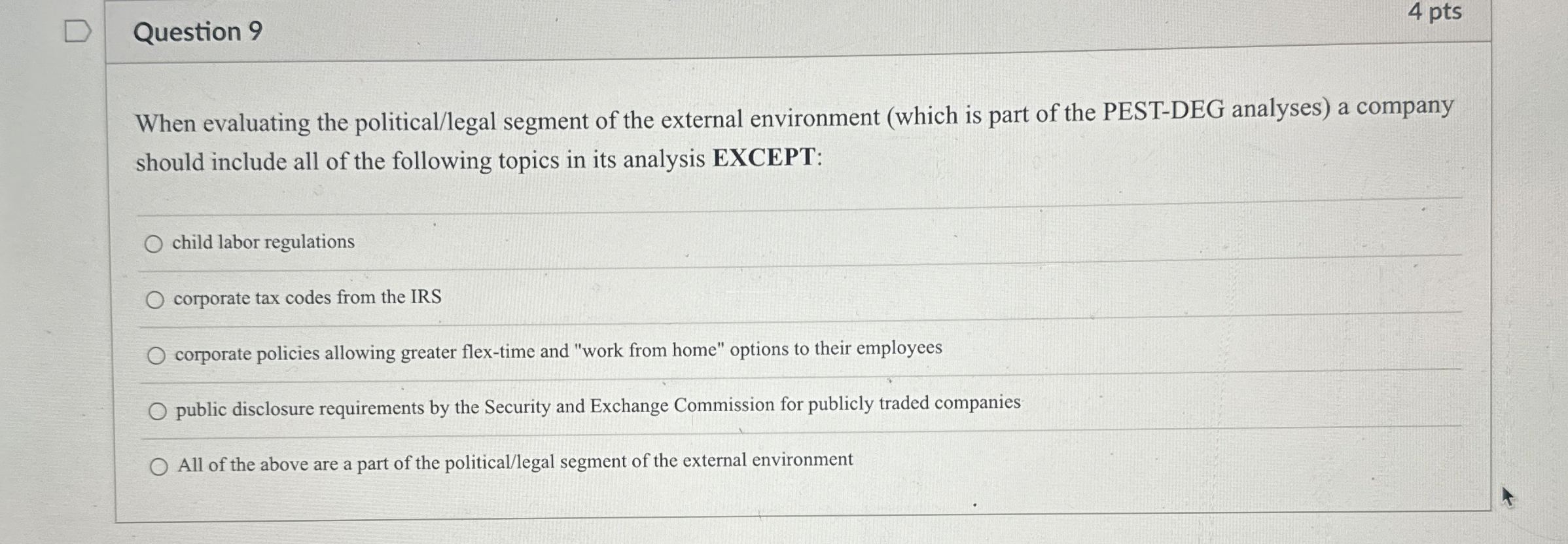 Solved Question 94 ﻿ptsWhen evaluating the political/legal | Chegg.com