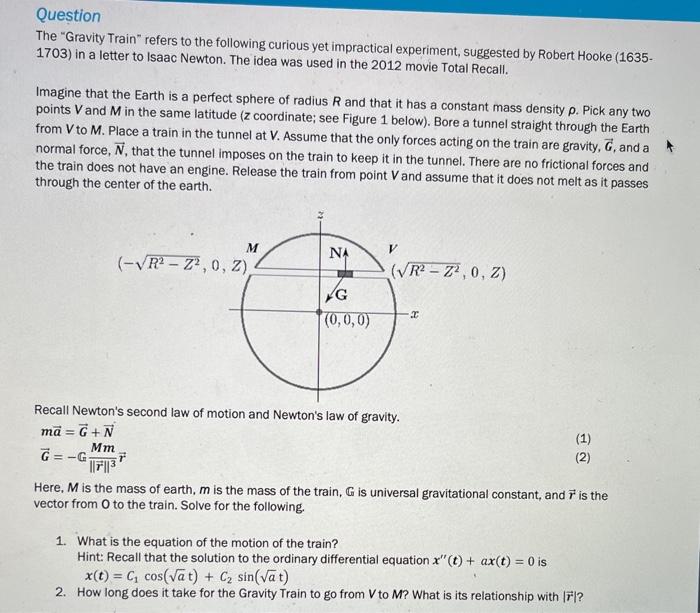 Solved The "Gravity Train" refers to the following curious | Chegg.com