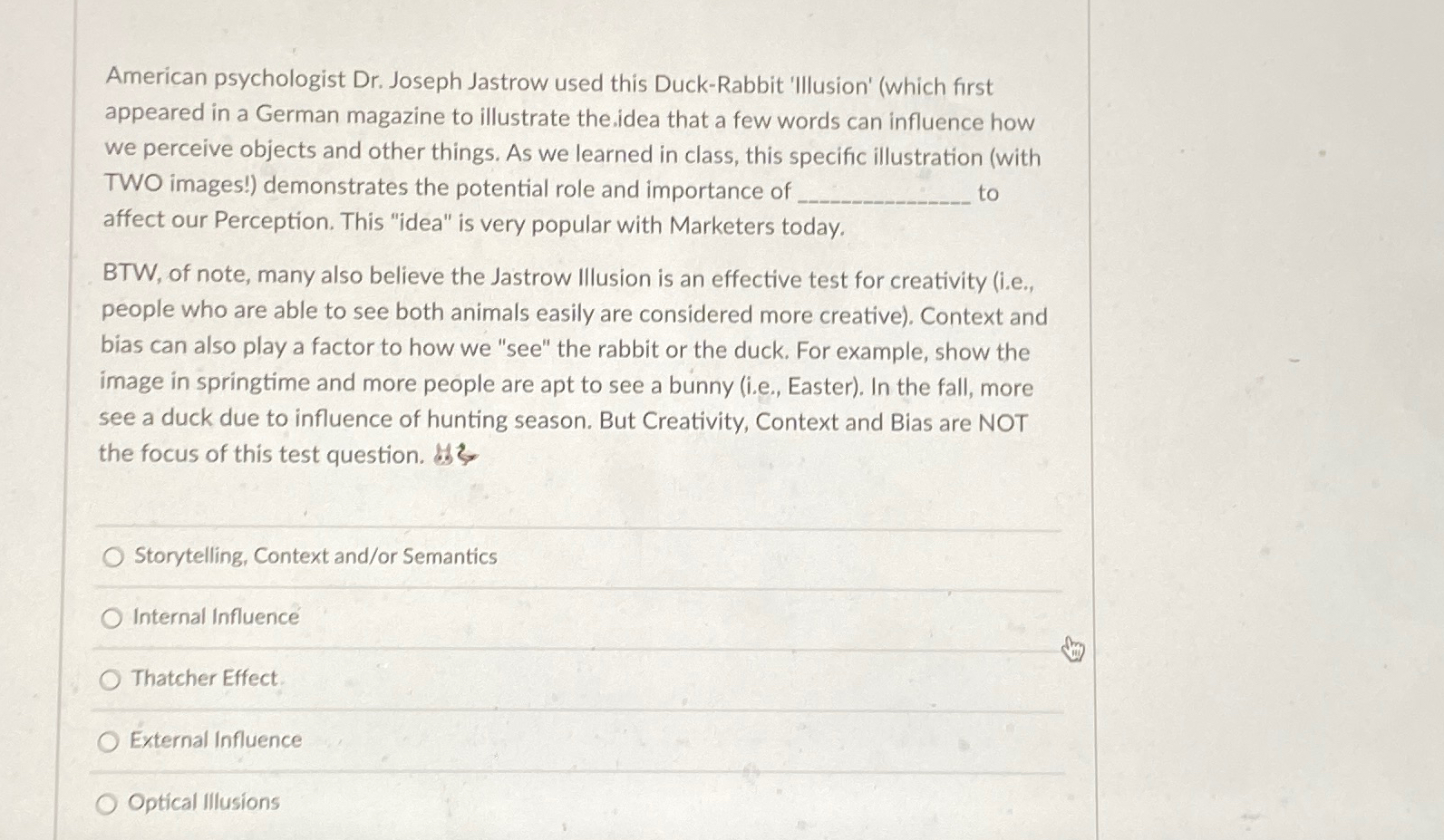 Solved American psychologist Dr. ﻿Joseph Jastrow used this | Chegg.com
