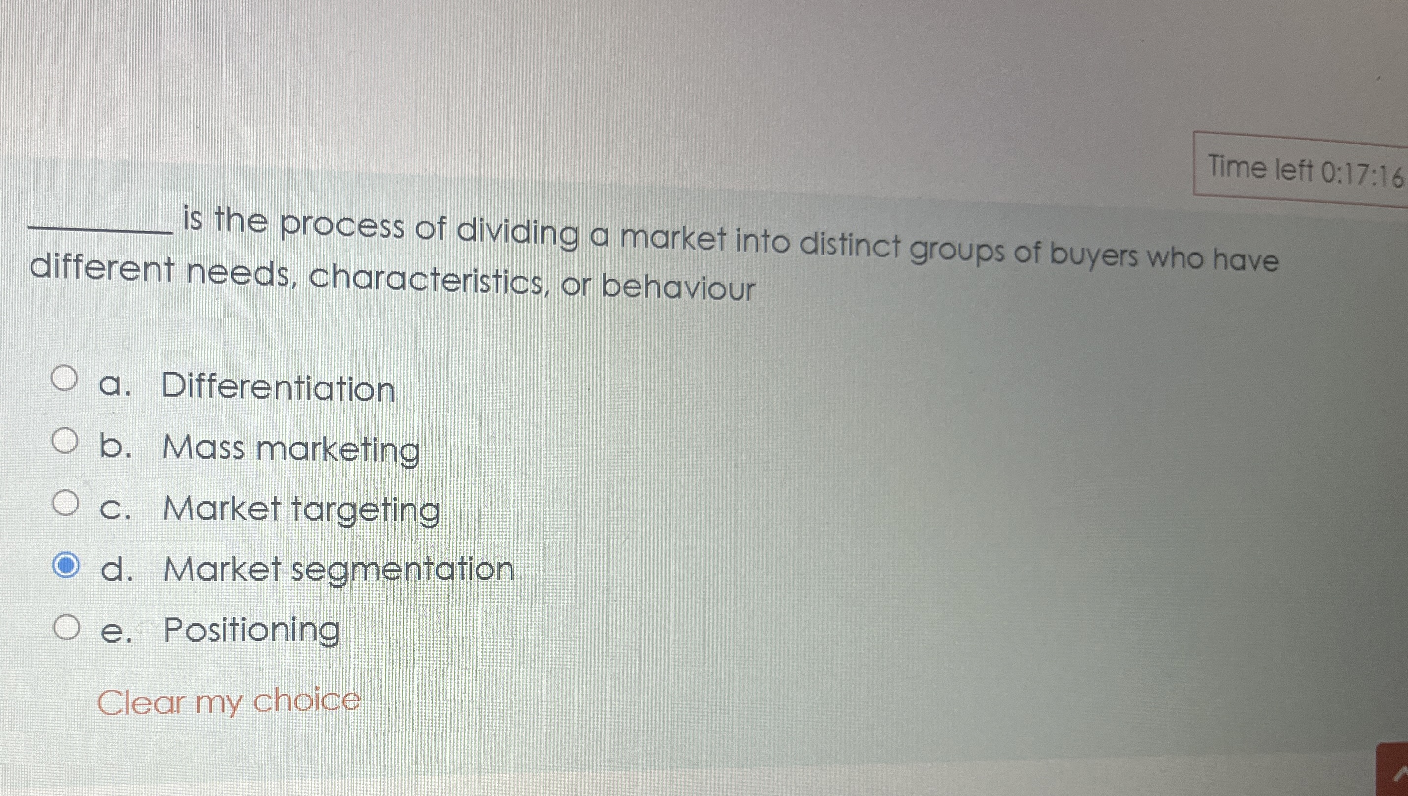 Solved Time left 0:17:16 ﻿is the process of dividing a | Chegg.com