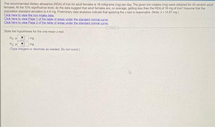 Solved The recommended dietary allowance (RDA) of iron for | Chegg.com