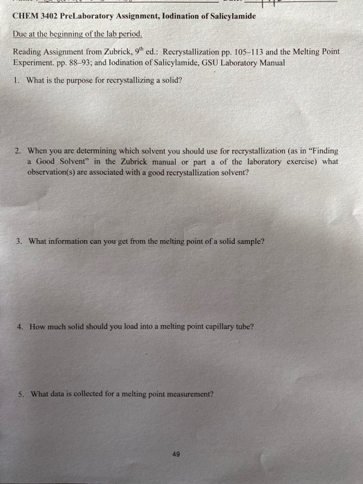 Solved CHEM 3402 PreLaboratory Assignment, Iodination of | Chegg.com