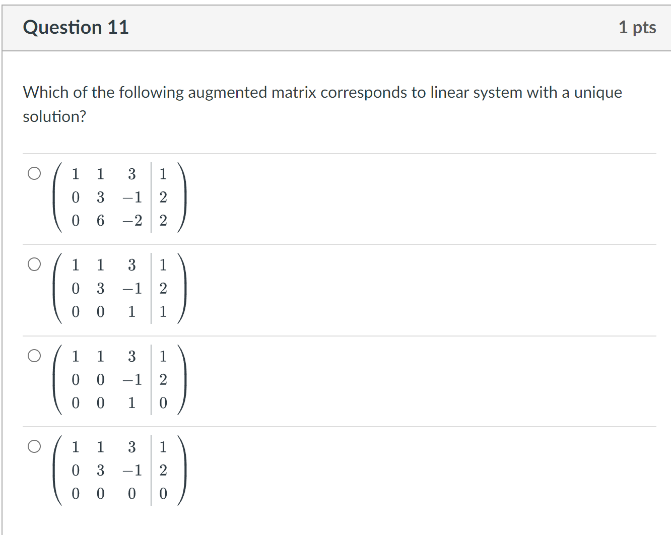 Solved Question 11Which of the following augmented matrix | Chegg.com
