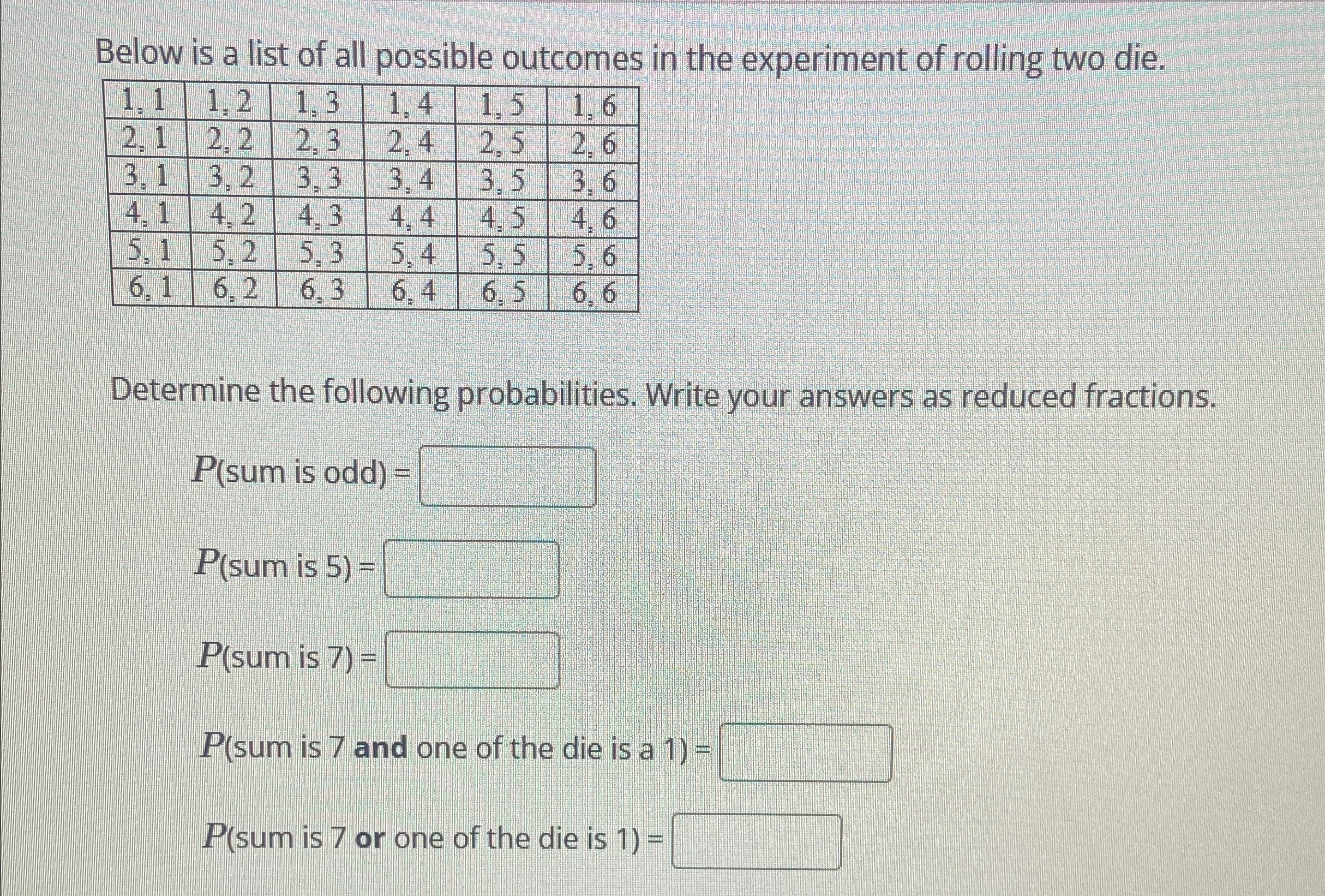 Solved Below is a list of all possible outcomes in the | Chegg.com