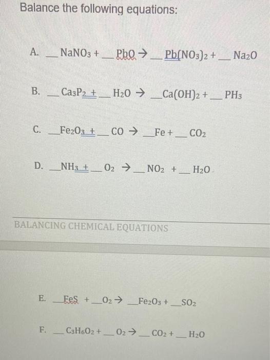 Solved Balance the following equations: A. NaNO3 + | Chegg.com
